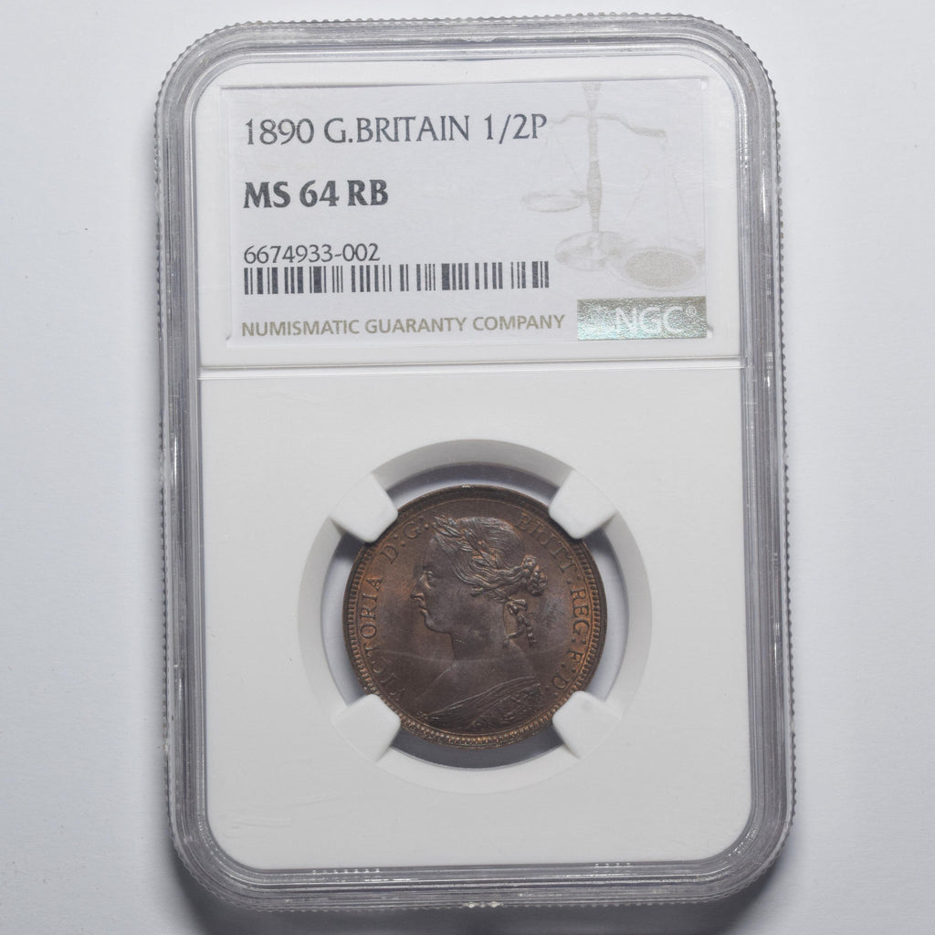 1890 Halfpenny (NGC MS 64 RB) - Victoria British Bronze Coin - Superb ...