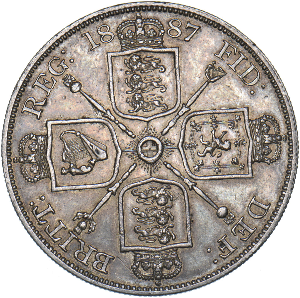 1887 Double Florin (Arabic 1) - Victoria British Silver Coin - Very Ni ...