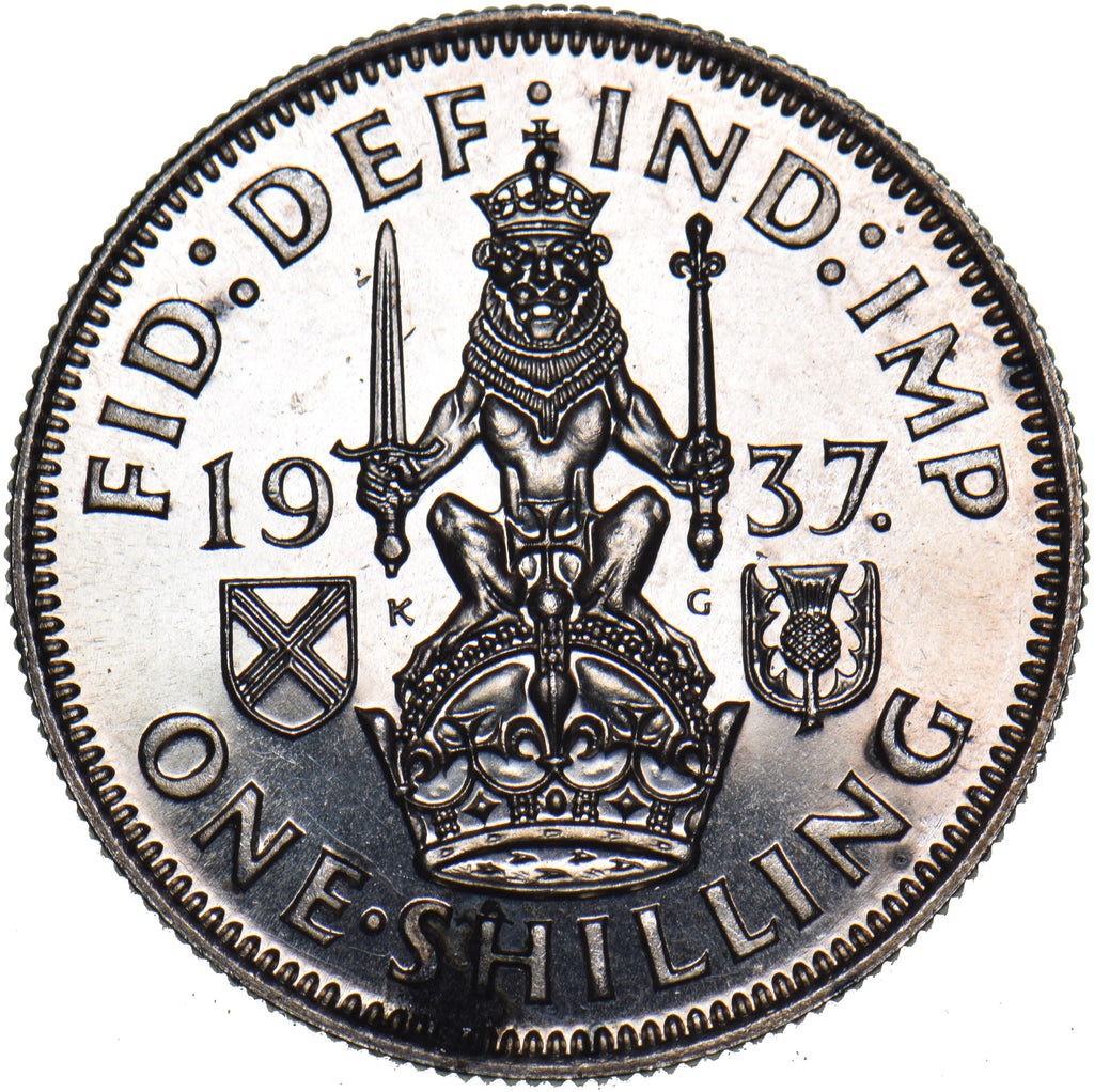 1937 Proof Scottish Shilling - George VI British Silver Coin - Very Ni ...
