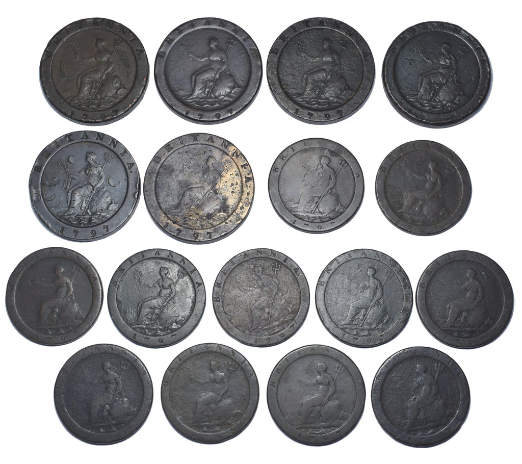1797 Cartwheel Twopences and Pennies Lot (17 Coins) - British Copper C ...