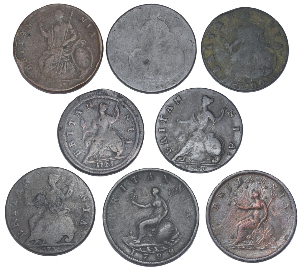 1673 - 1806 Halfpennies Lot (8 Coins) - British Copper Coins - Differe ...