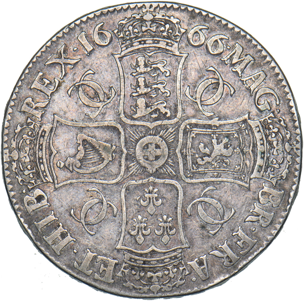 1666 Crown (Elephant Below Bust) - Charles II British Silver Coin - Ni ...