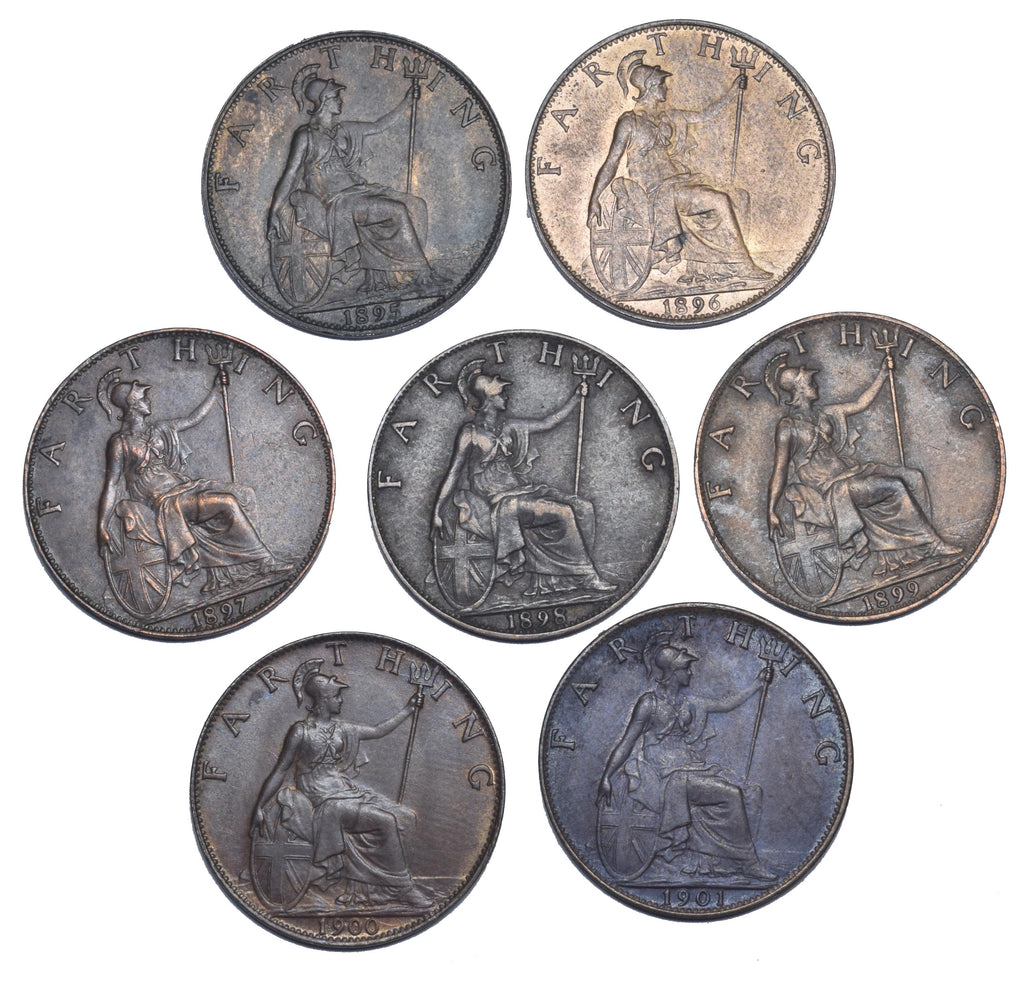 1895 - 1901 Better Grade Farthings Lot (7 Coins)- Victoria British Bro ...