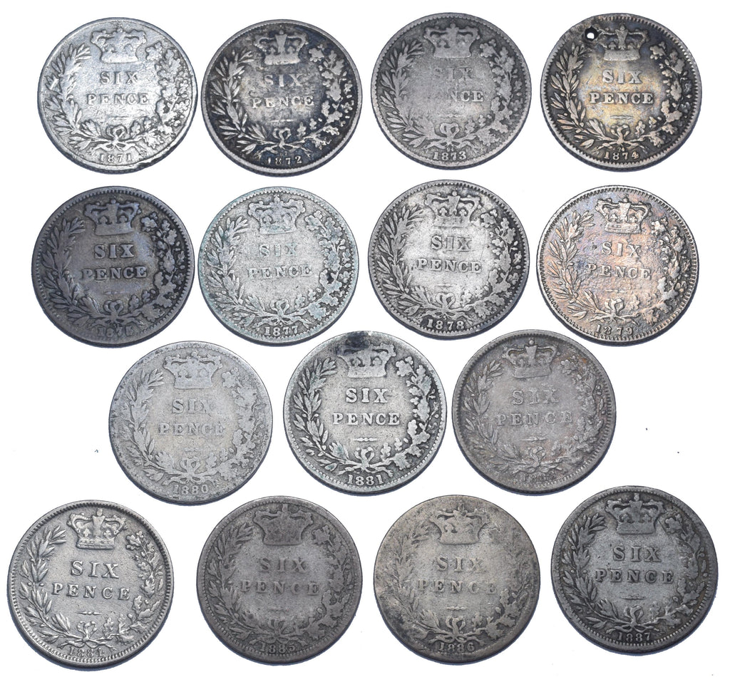 1871 - 1887 Sixpences Lot (15 Coins) - Victoria British Silver Coins ...